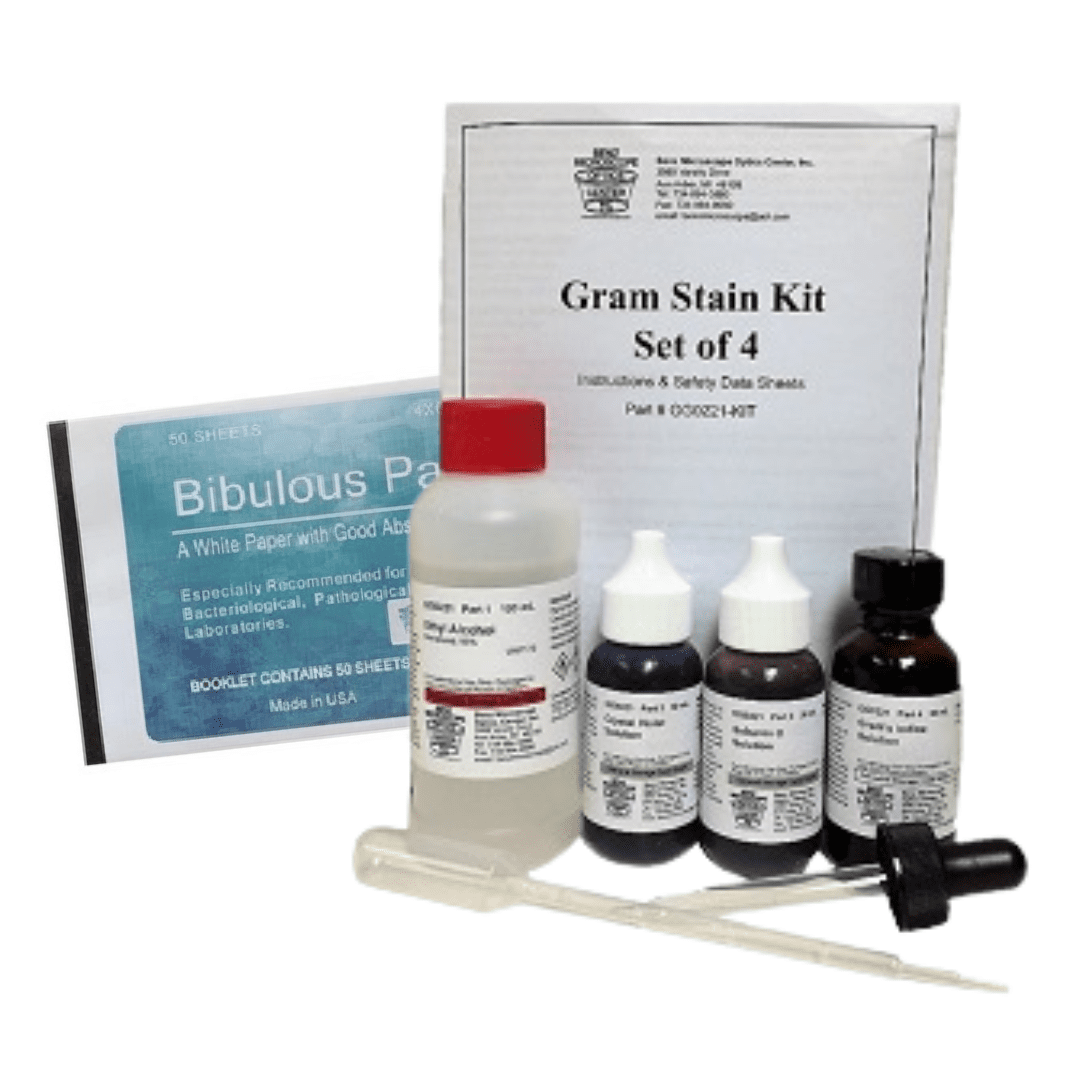 Benz Microscope Gram Stain Kit, Set of 4 with Bibulous Paper