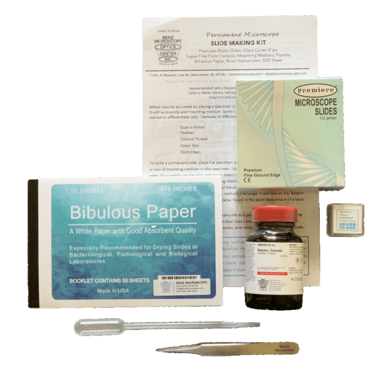 Benz Microscope Permanent Microscope Slide Making Kit, 7pcs