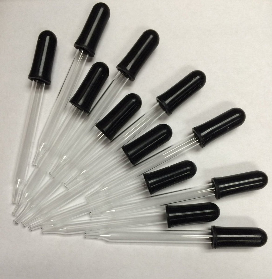 Glass Dropper Pipettes with Rubber Bulb, 4" Straight Tip