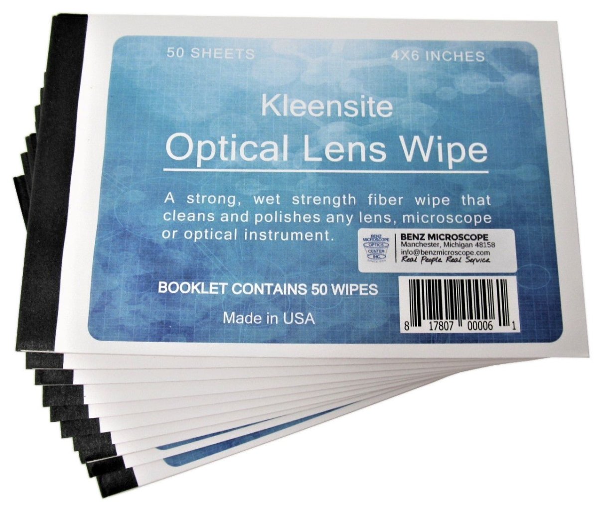 Kleensite Optical Lens Wipes. Bk of 50 smooth, soft, sheets.